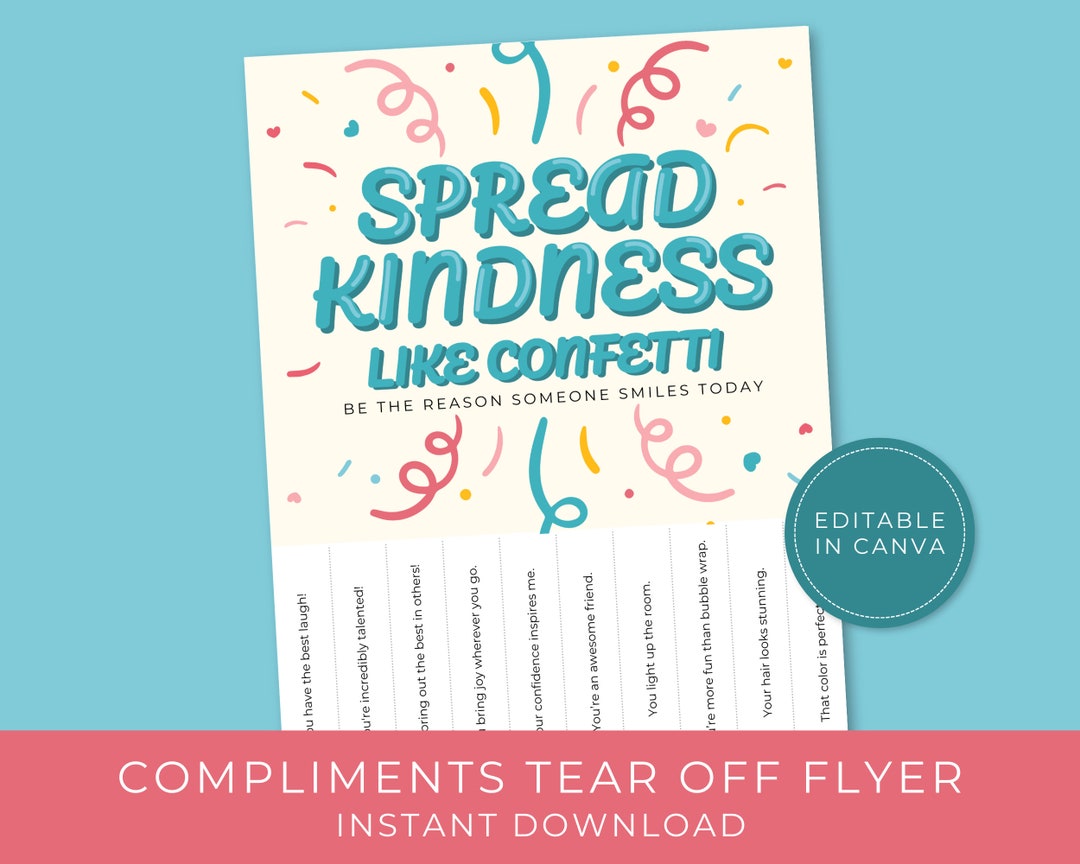 Spread Kindness Tear off Flyer, Acts of Kindness, Tear off Compliments ...