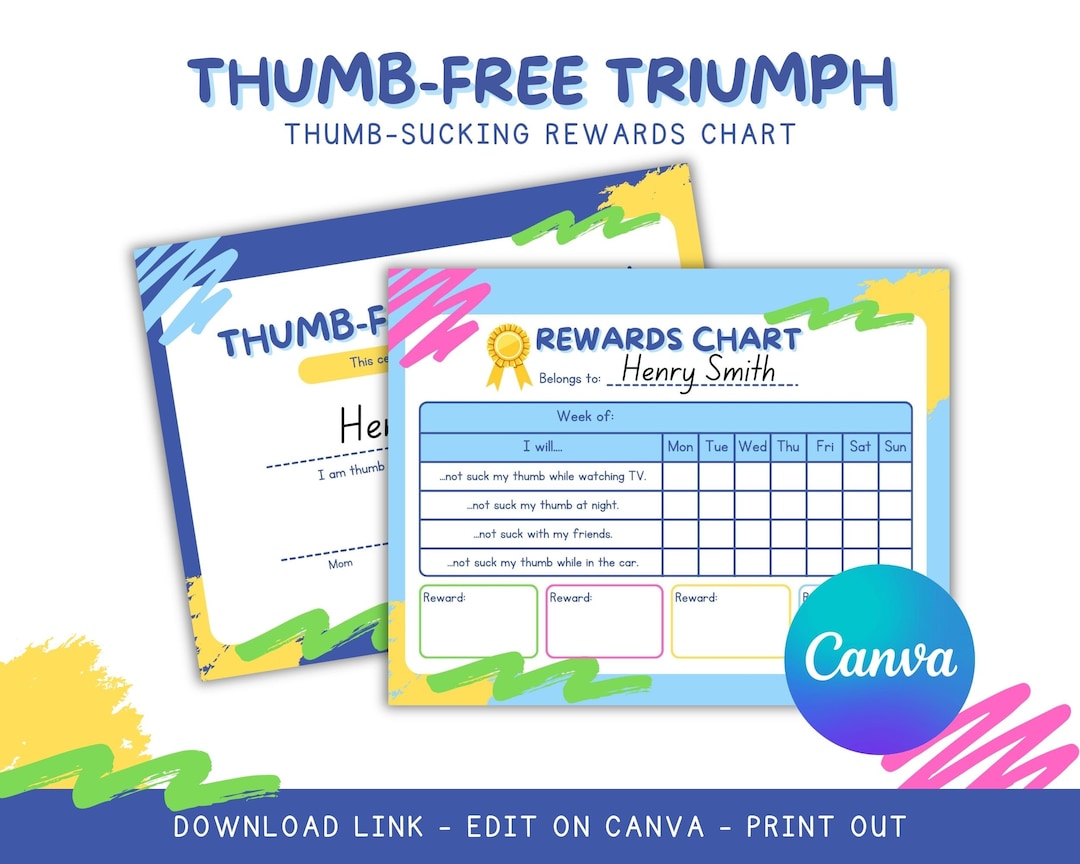 Thumb Sucking Reward Chart, Customizable Tracker (digital Download) - Etsy