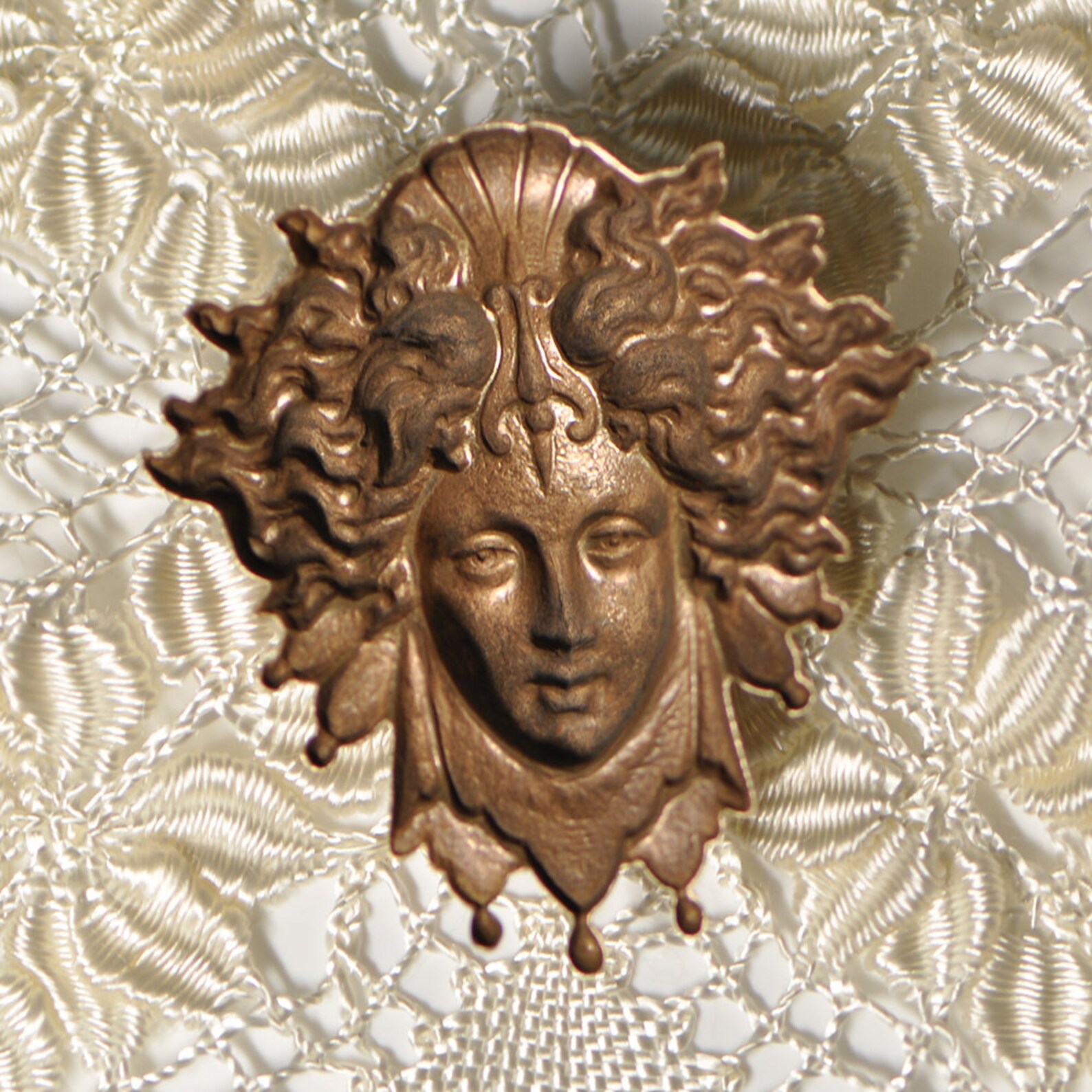 French Mystic Goddess Brass Stamping Antique Rococo Style Jester's ...