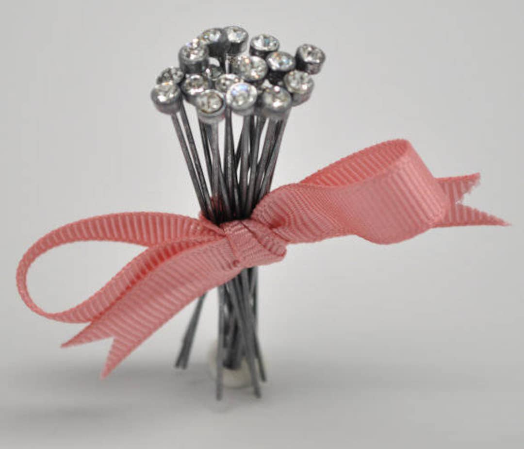 Rhinestone Head Pins Antique Silver Tone Vintage Look 20 Gauge White ...