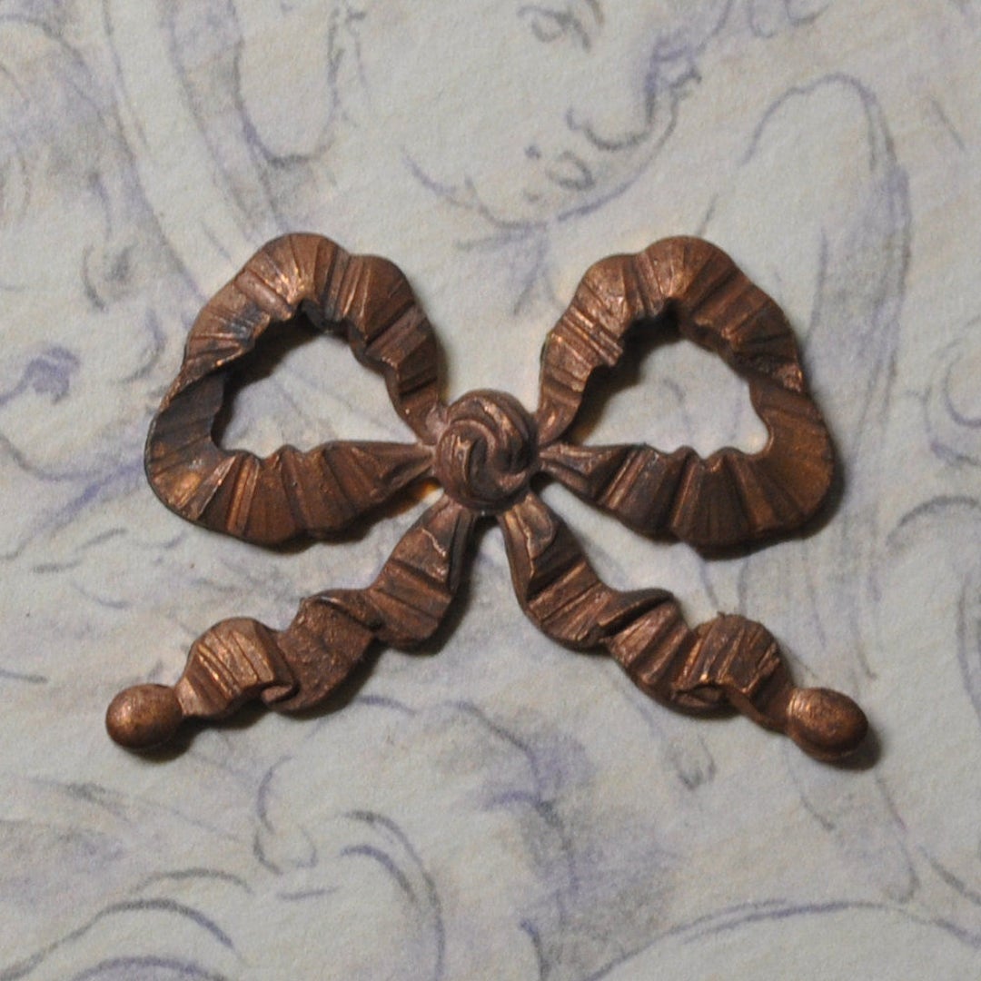 Vintage French Ribbon Victorian Style Brass Bow Flat Back Finding 335J ...