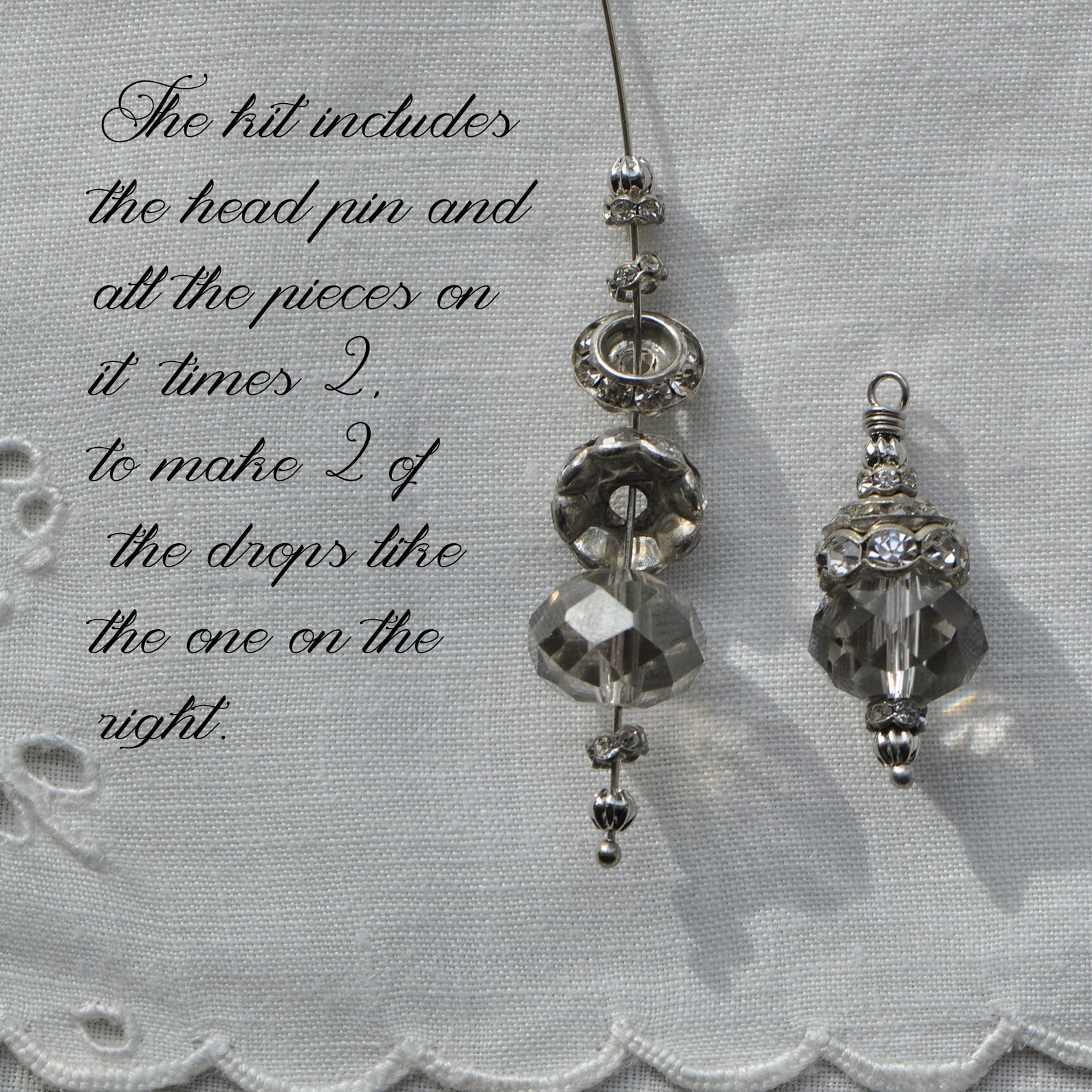 Kit to Make 2 Pieces Glass Crystal Grey Gray Drops Faceted Rhinestone ...