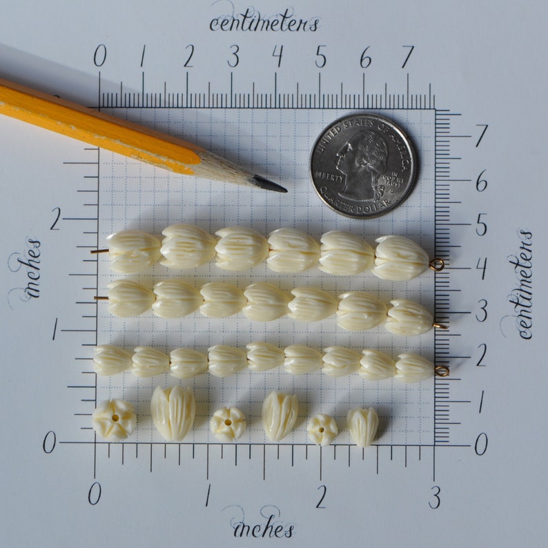 3 Sizes 10 Pieces Resin Beads Faux Ivory or Bone Faux Hand Carved ...