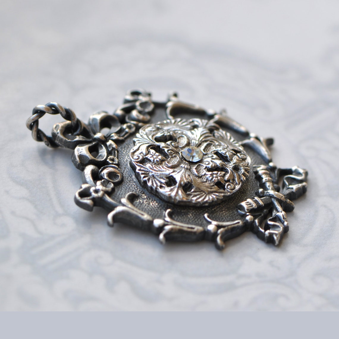 Vintage French Bows and Flowers Medal Antique Sterling Silver Plate ...