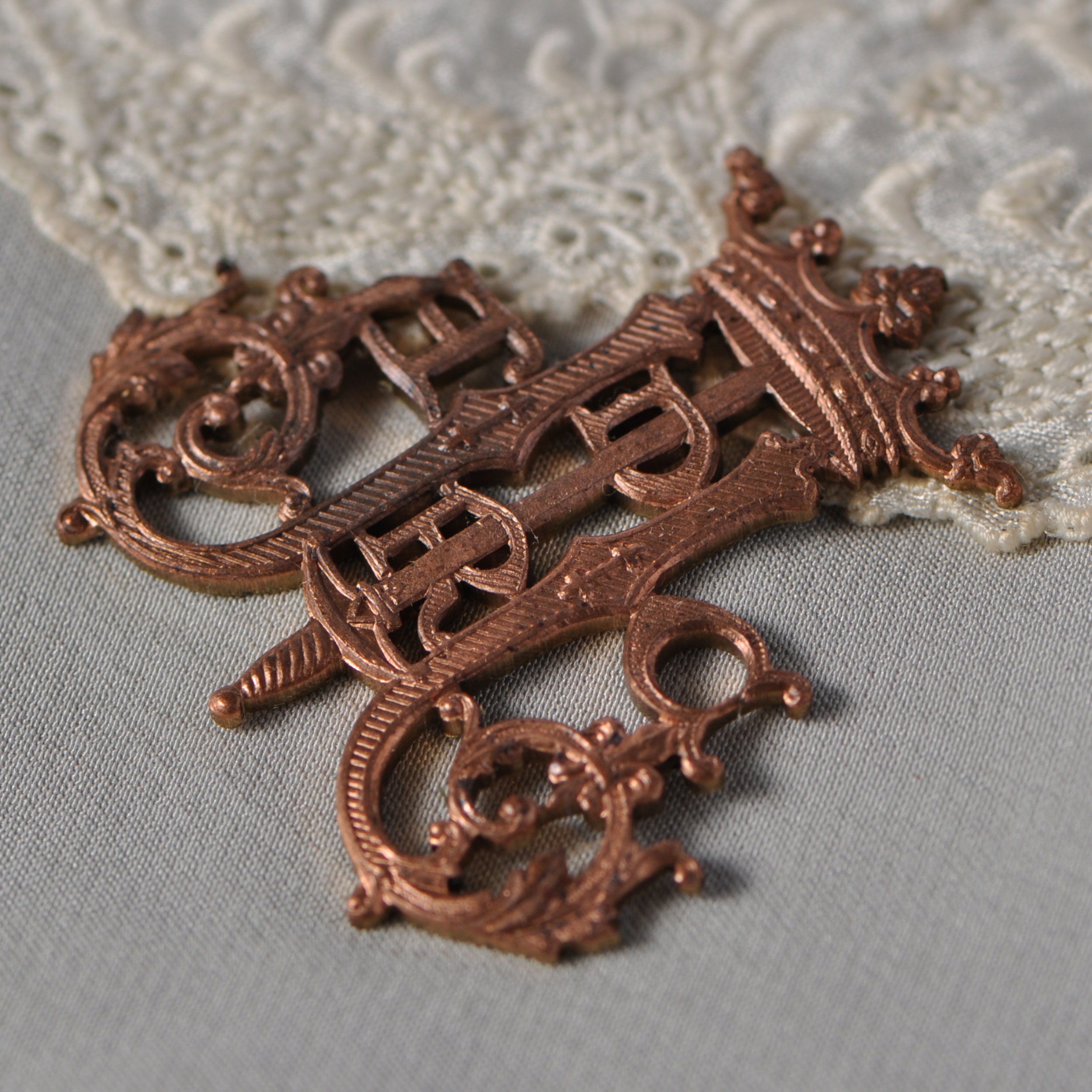 Vintage French Joan of Arc Monogram Brass Stamping Raw Brass Emblem 1 ...