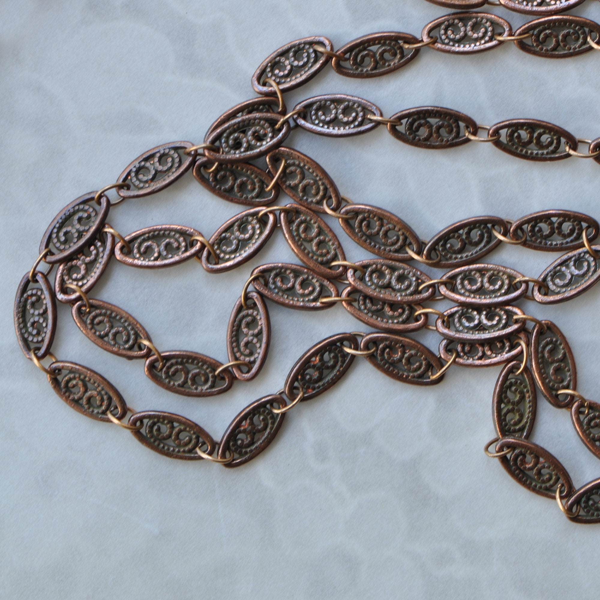 1 Foot Filigree Chain Delicate Antiqued Copper Finished Brass | Etsy