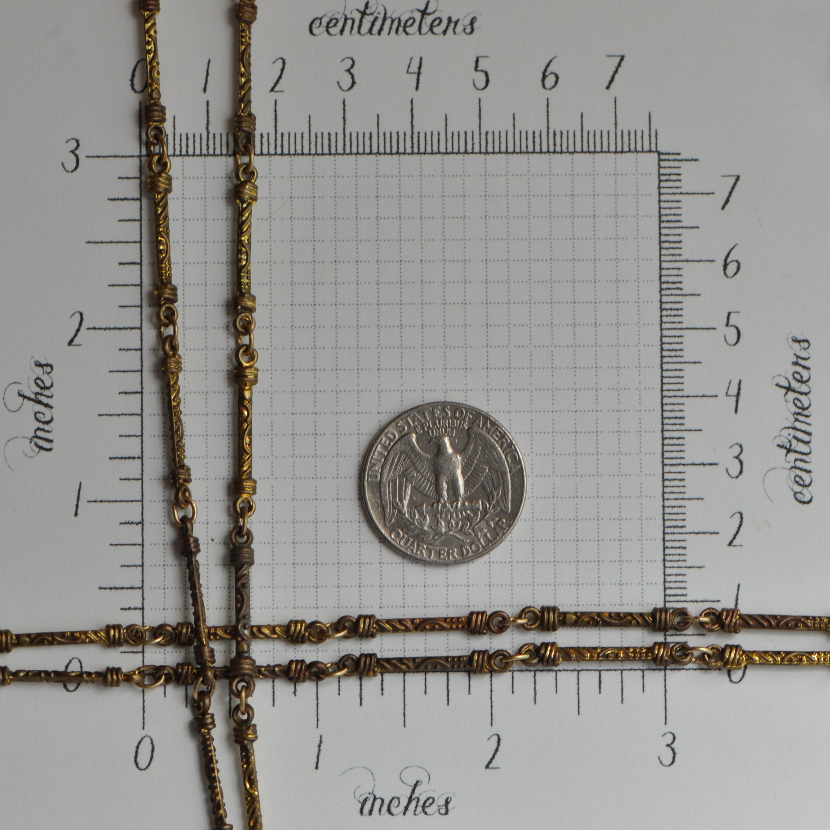 18 Inches Vintage Bar Chain (46 Cm) Long Embossed Patterned Gold Plated ...