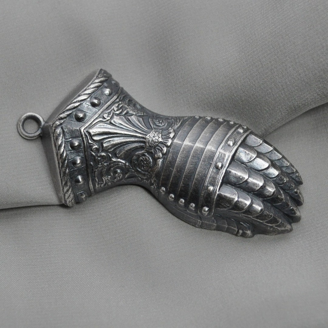 French Medieval Style Knights Armor Hand Pendant Brass Stamping Antique ...