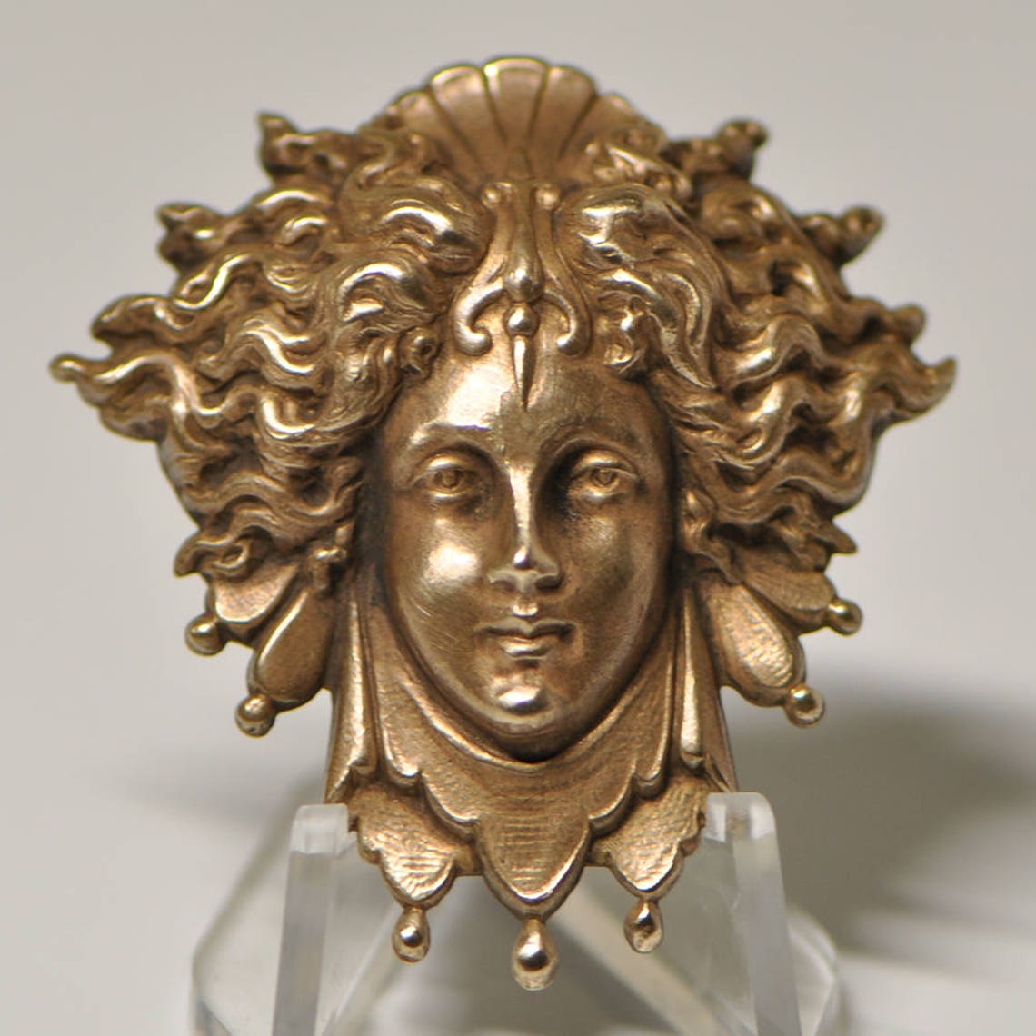 French Mystic Goddess Brass Stamping Antique Rococo Style Jester's ...
