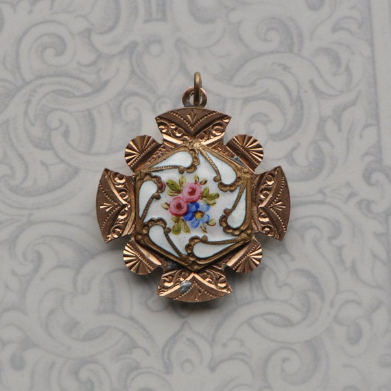 Antique Victorian Rose Gold Plated Engraved Pendant with Pink | Etsy