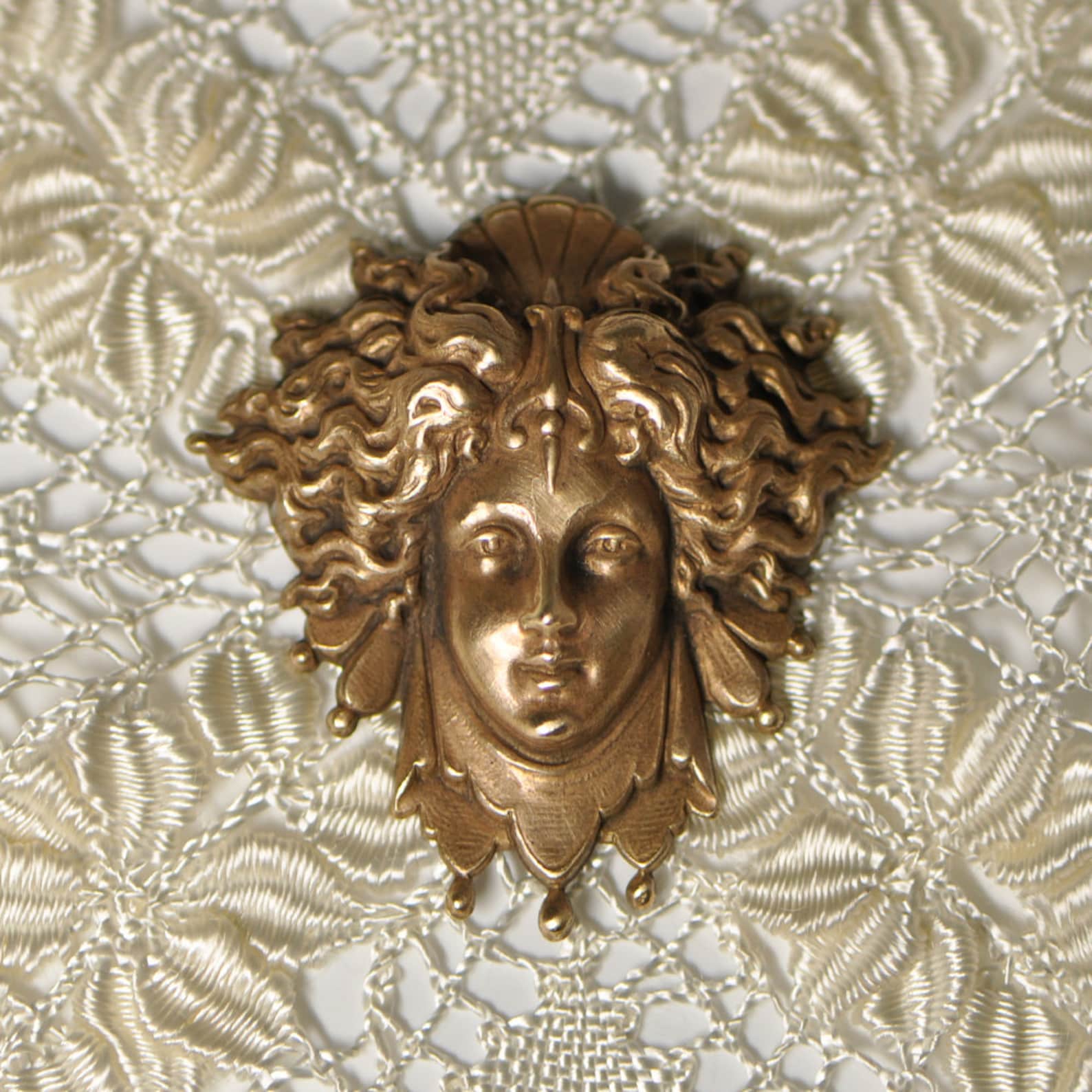 French Mystic Goddess Brass Stamping Antique Rococo Style Jester's ...