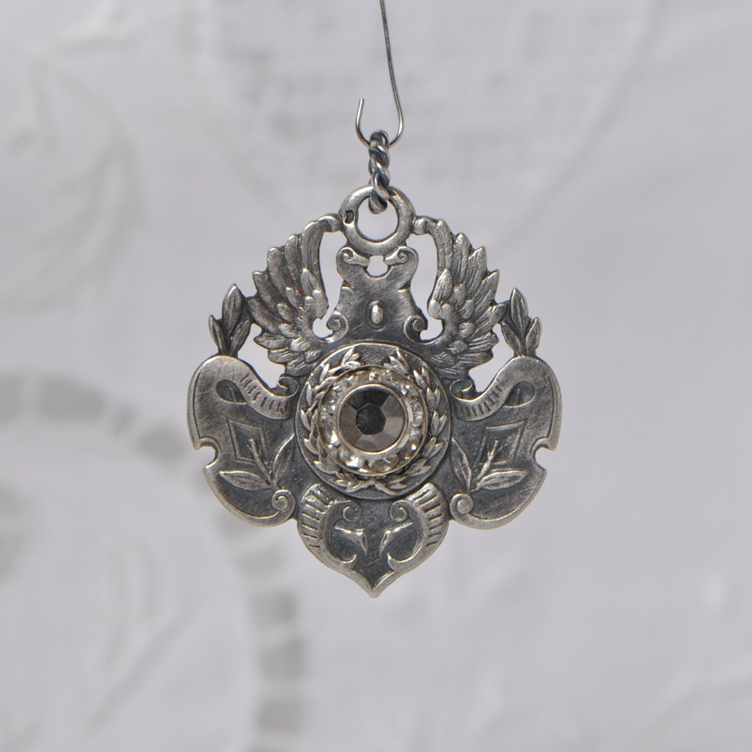 Vintage French Solid Silver Winged Medal Pendant Made in France ...