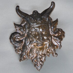 French Viking Satyr or Devil Man's Head With Goat Horns Brass Stamping ...