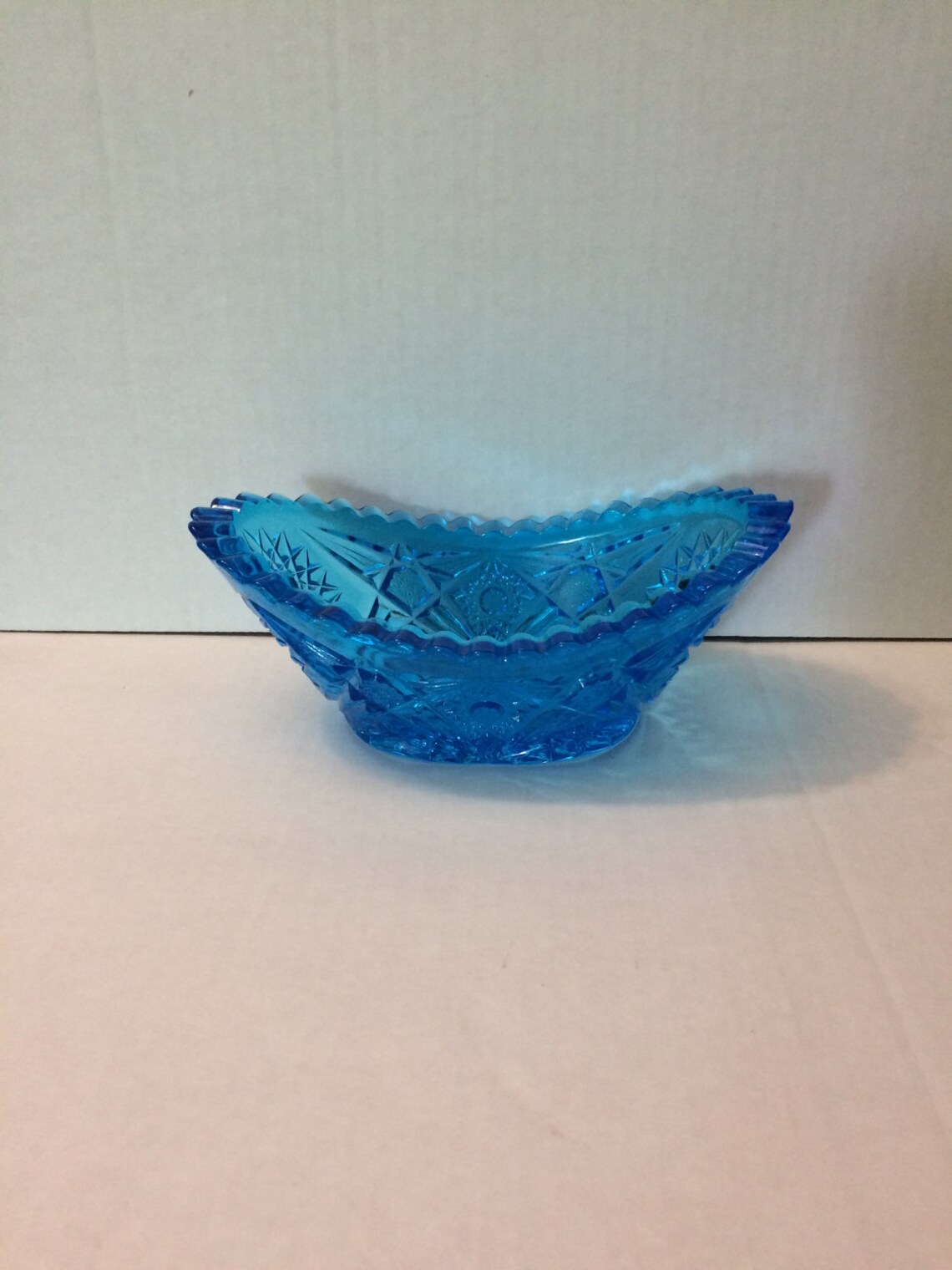 Pressed Glass Canoe Dish Blue Etsy