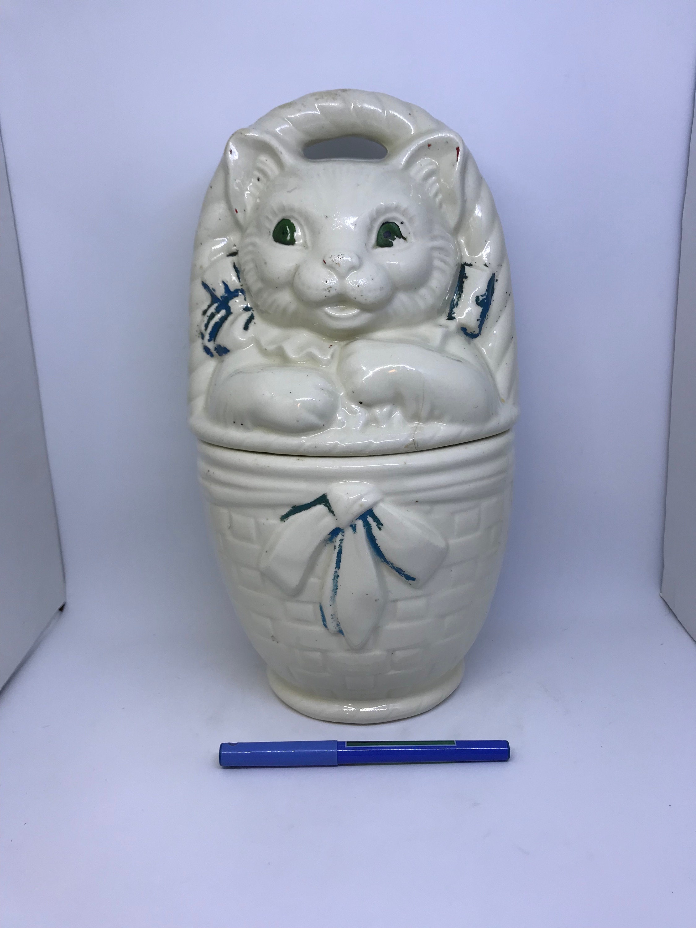 American Bisque Cat in Basket Cookie Jar - Etsy