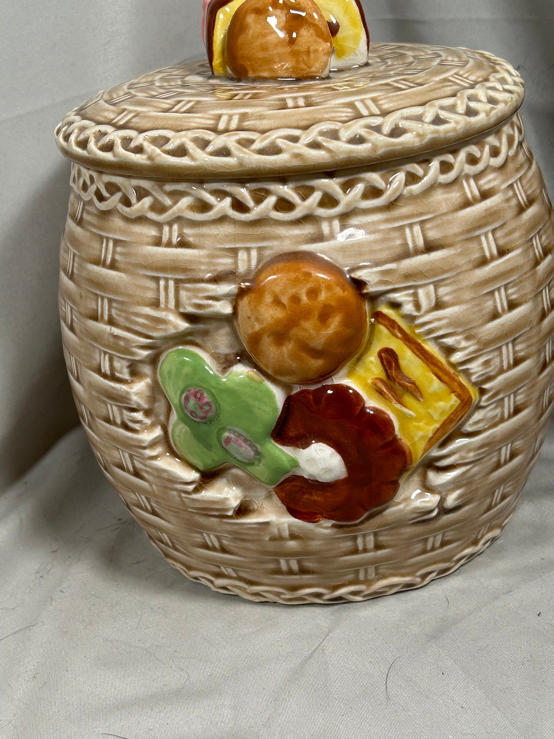 NAPCO Woven Basket Ceramic Cookie Jar - Etsy