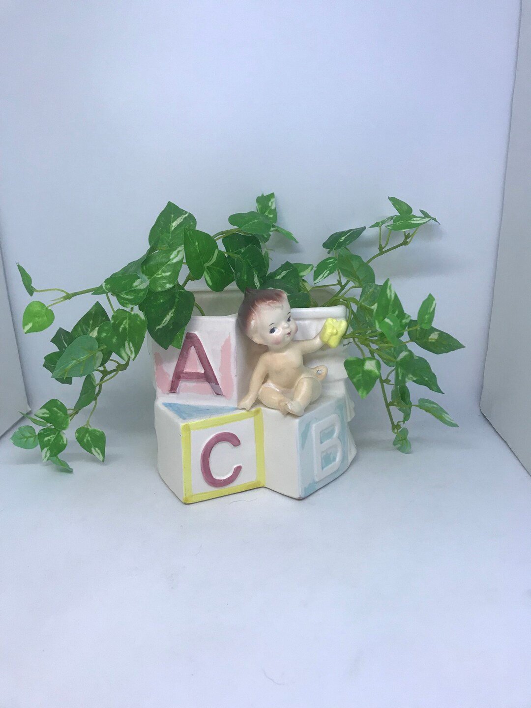 Lefton Baby on Blocks Planter - Etsy