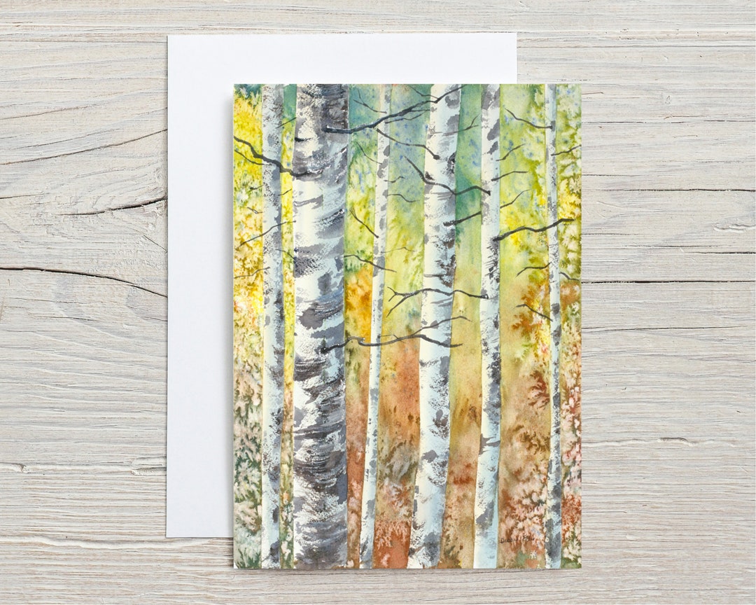 Birch Trees Card - Greeting Card - Fall Birch - Trees - Nature - Watercolour - Birch Lovers ...