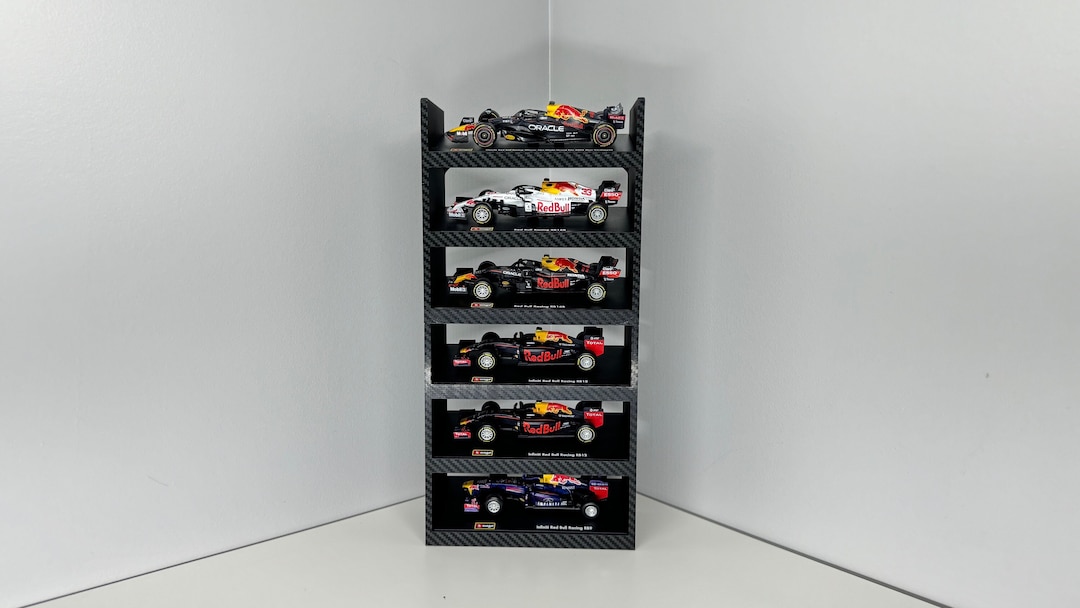 V2 6 Car Tilted Bburago 1:43 1/43 F1 Formula 1 Race Car Display Stand W ...