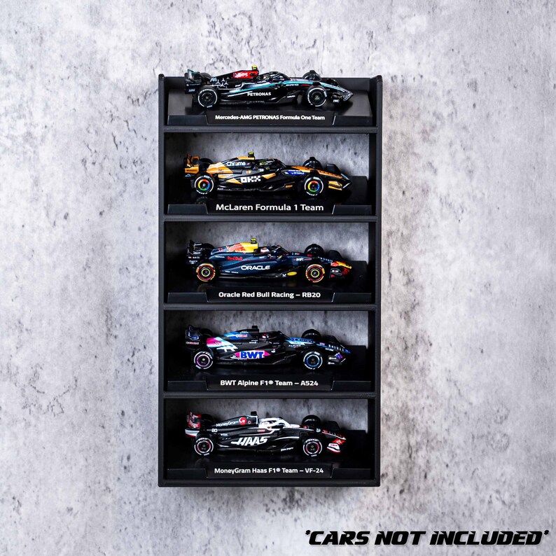 5 Car Hot Wheels F1 Race Car Display Stand Wall Mount Hole Hanging ...