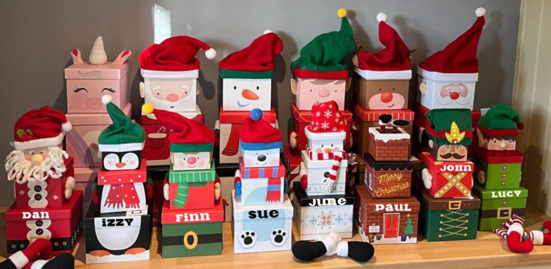 Personalised Christmas Eve 3pc Stacking Box Elf Snowman Reindeer ...