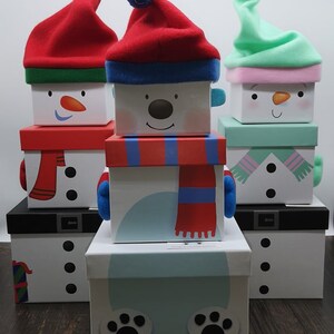 Personalised Christmas Eve 3pc Stacking Box Elf Snowman Reindeer ...