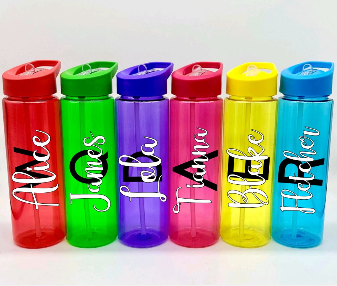 Kids Coloured Personalised Water Bottles With Straw Flip Lid - Back to ...