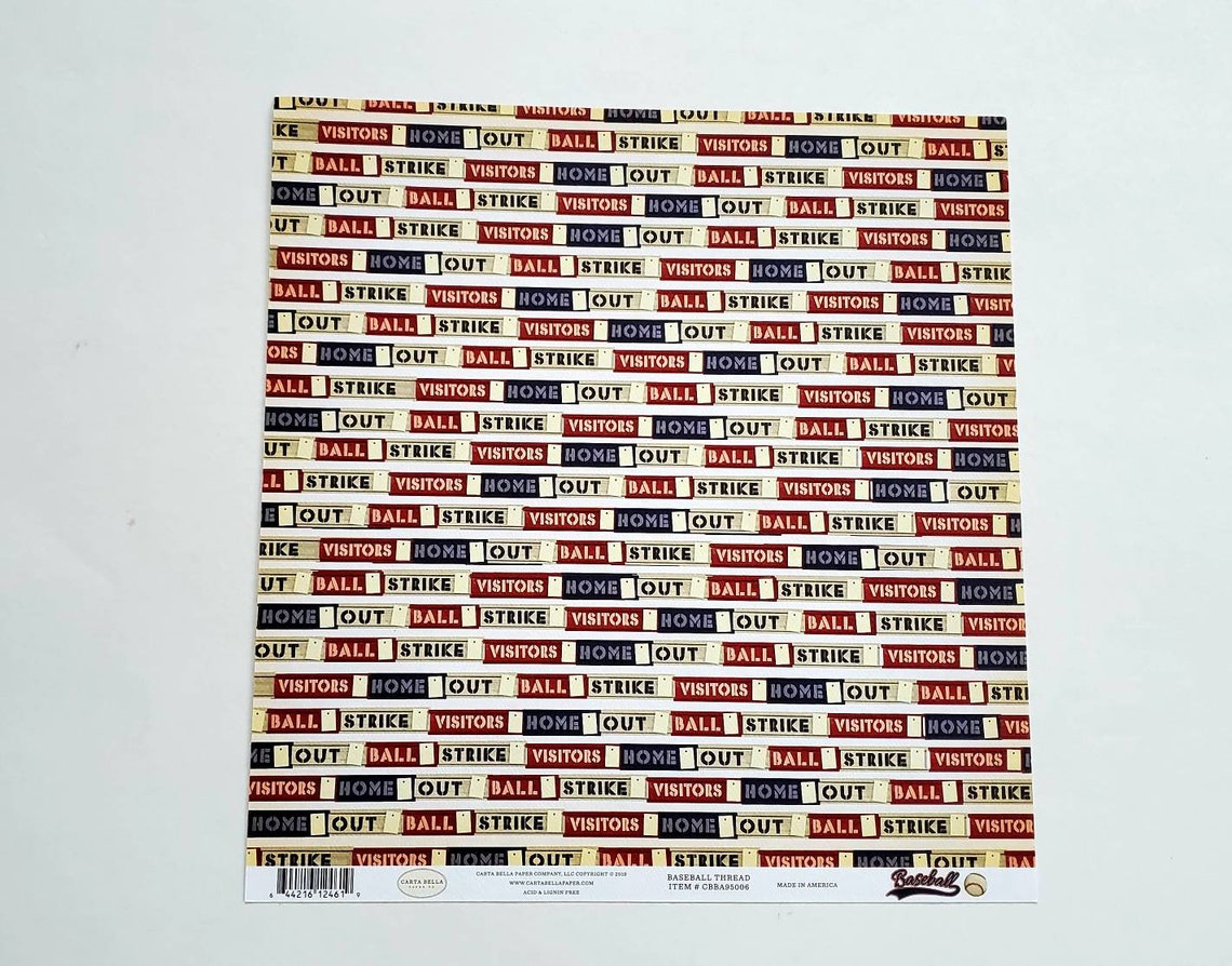 BASEBALL THREAD Cardstock Carta Bella Paper One 12x12 Sheet | Etsy