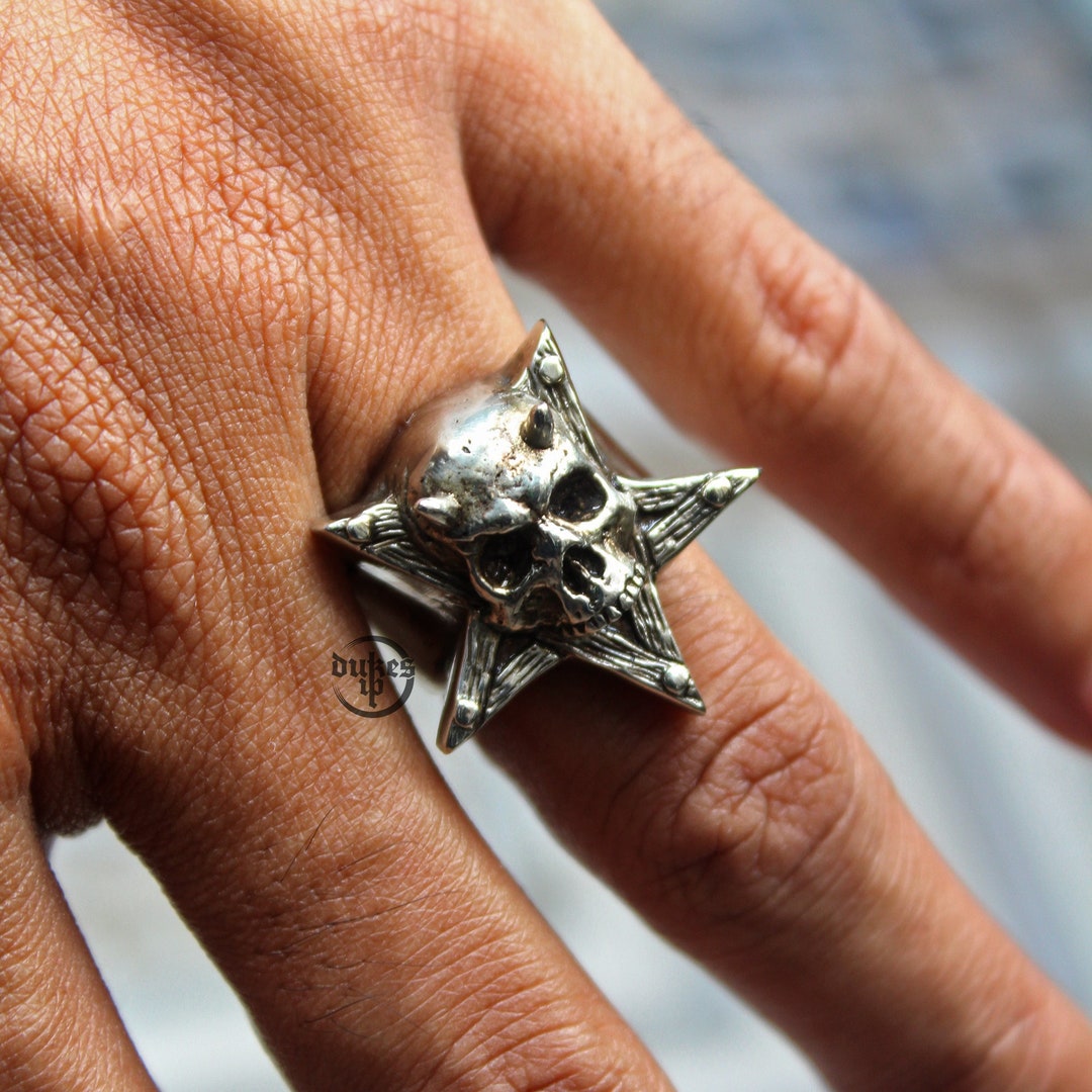 THE RITUAL Ring, Inverted Pentagram Ring, Skull Ring, Satanic Jewelry ...