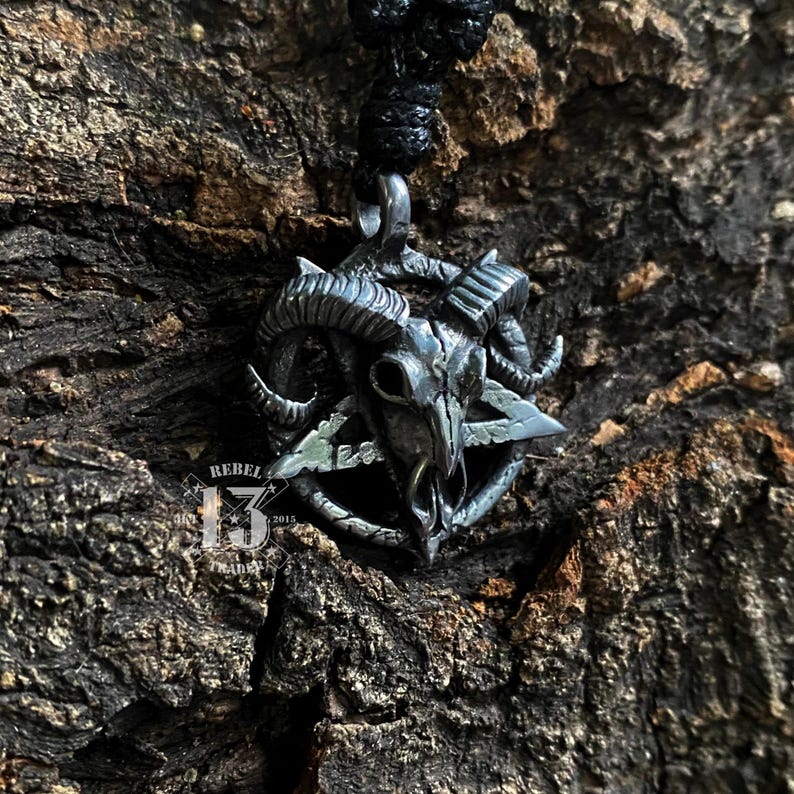 Hand Sculpted Satanic Inverted Pentagram Ram Skull Baphomet Pendant ...