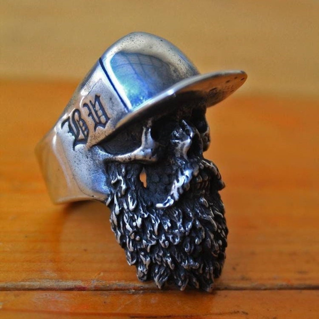 Hand Sculpted Bearded Hat Skull Ring : Oxidized Lead Free Pewter Ring ...