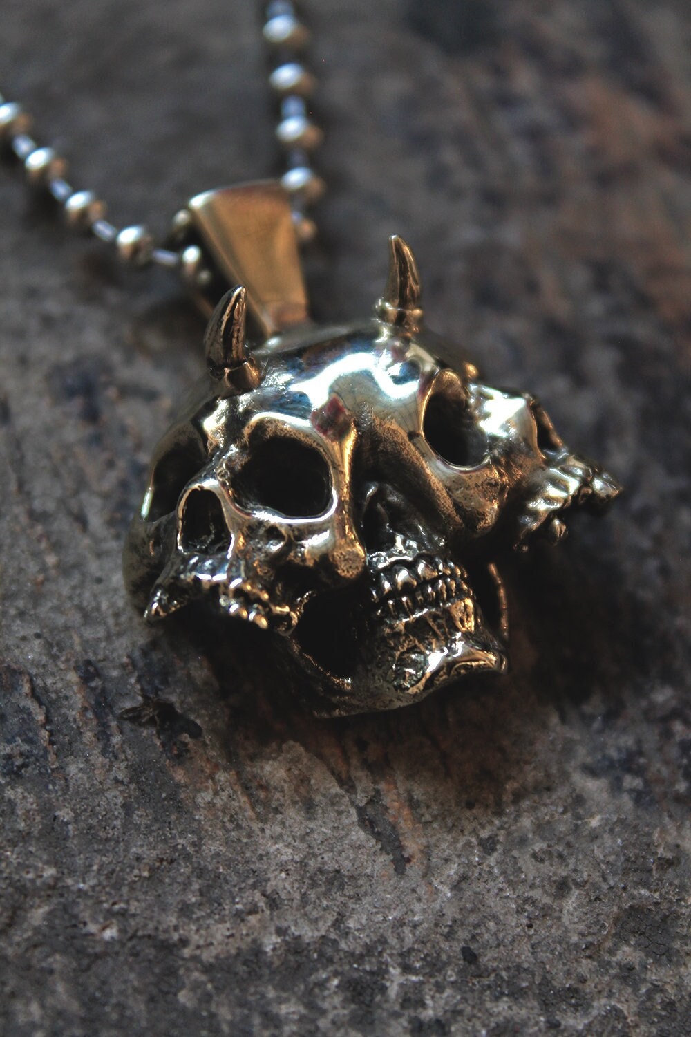Hand Sculpted Two Head Demon Horns Skull Pendant : Oxidized | Etsy