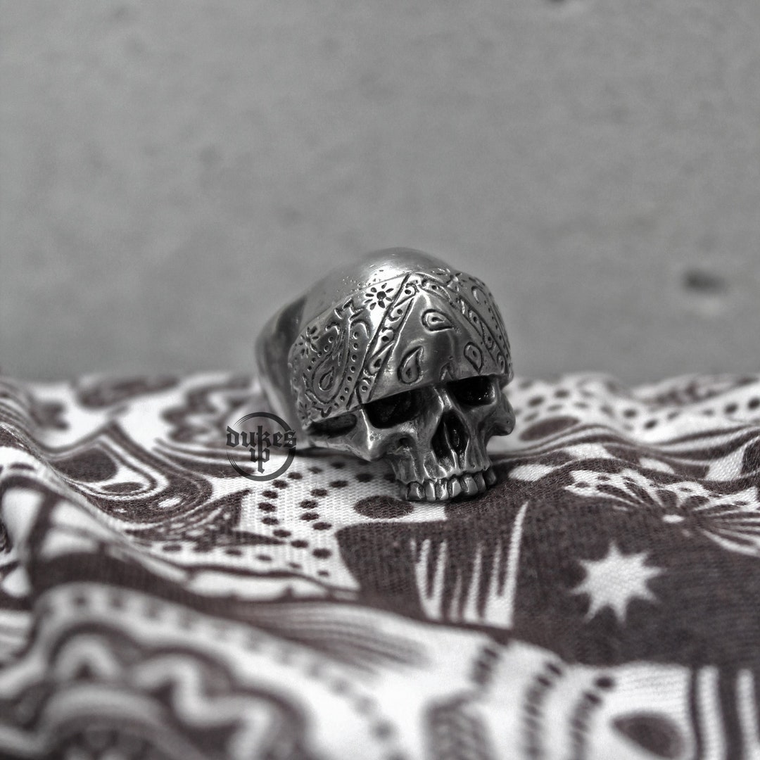 Hand Sculpted Jawless Skull Bandana Gangster Ring : Oxidized Lead Free ...