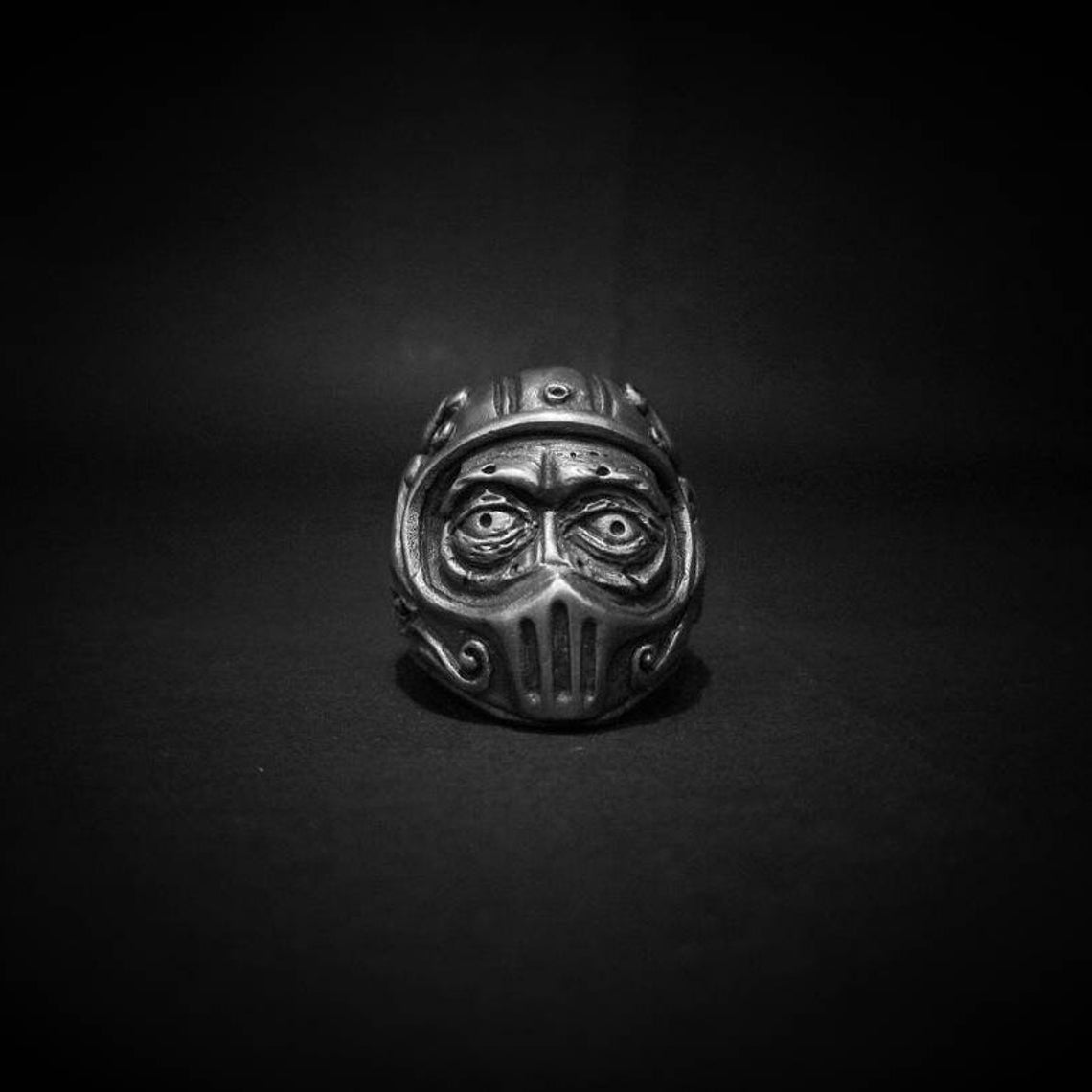 Hand Sculpted Cafe Racer Motorcycle Helmet Ring : Oxidized Pewter ...