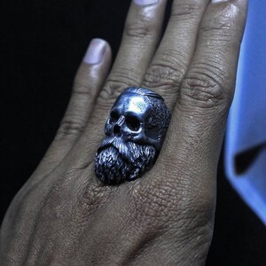 Hand Sculpted Slick Back Bearded Skull Ring : Oxidized Lead Free Pewter ...