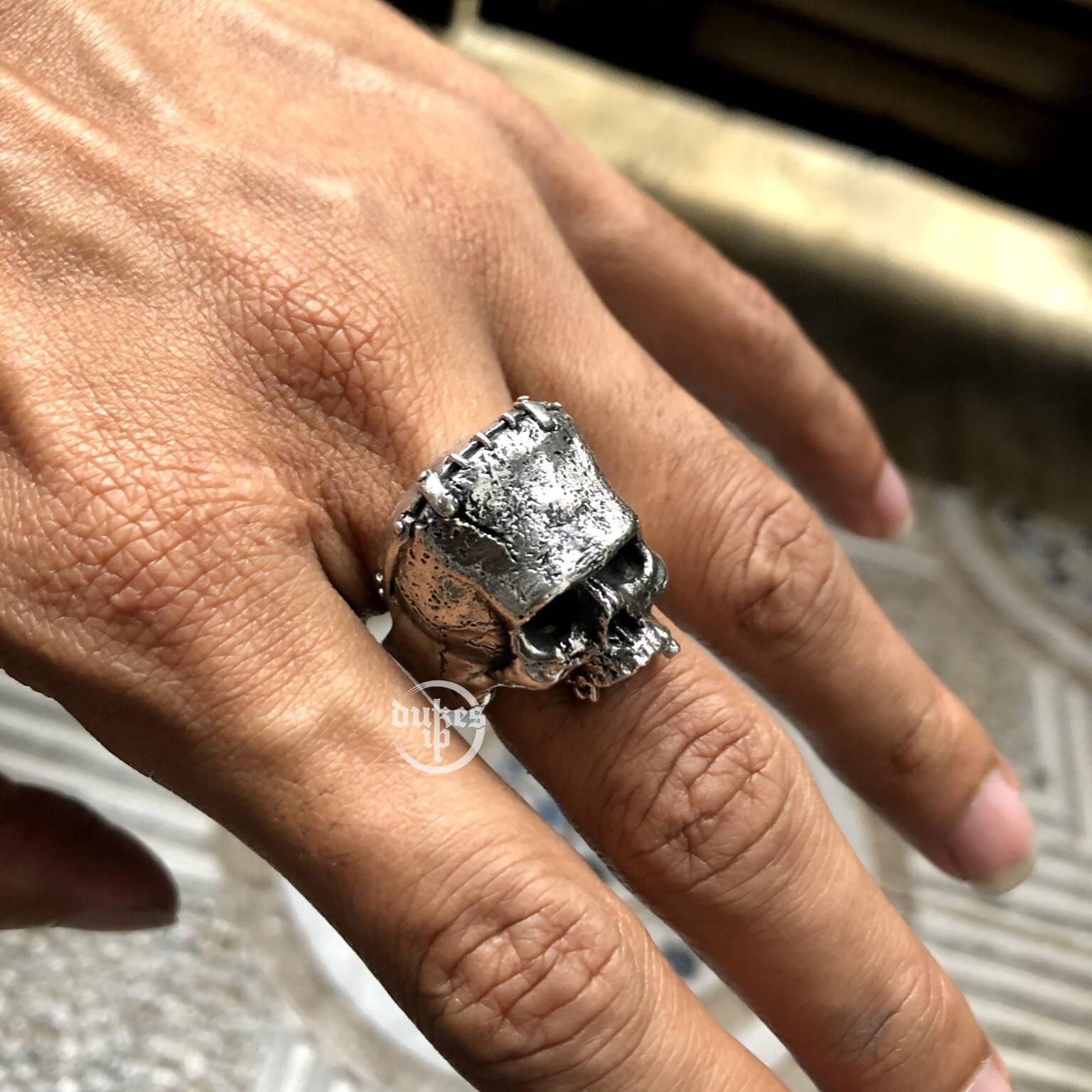Handmade Sculpted Jawless Frankenstein Monster Skull Ring : Oxidized ...