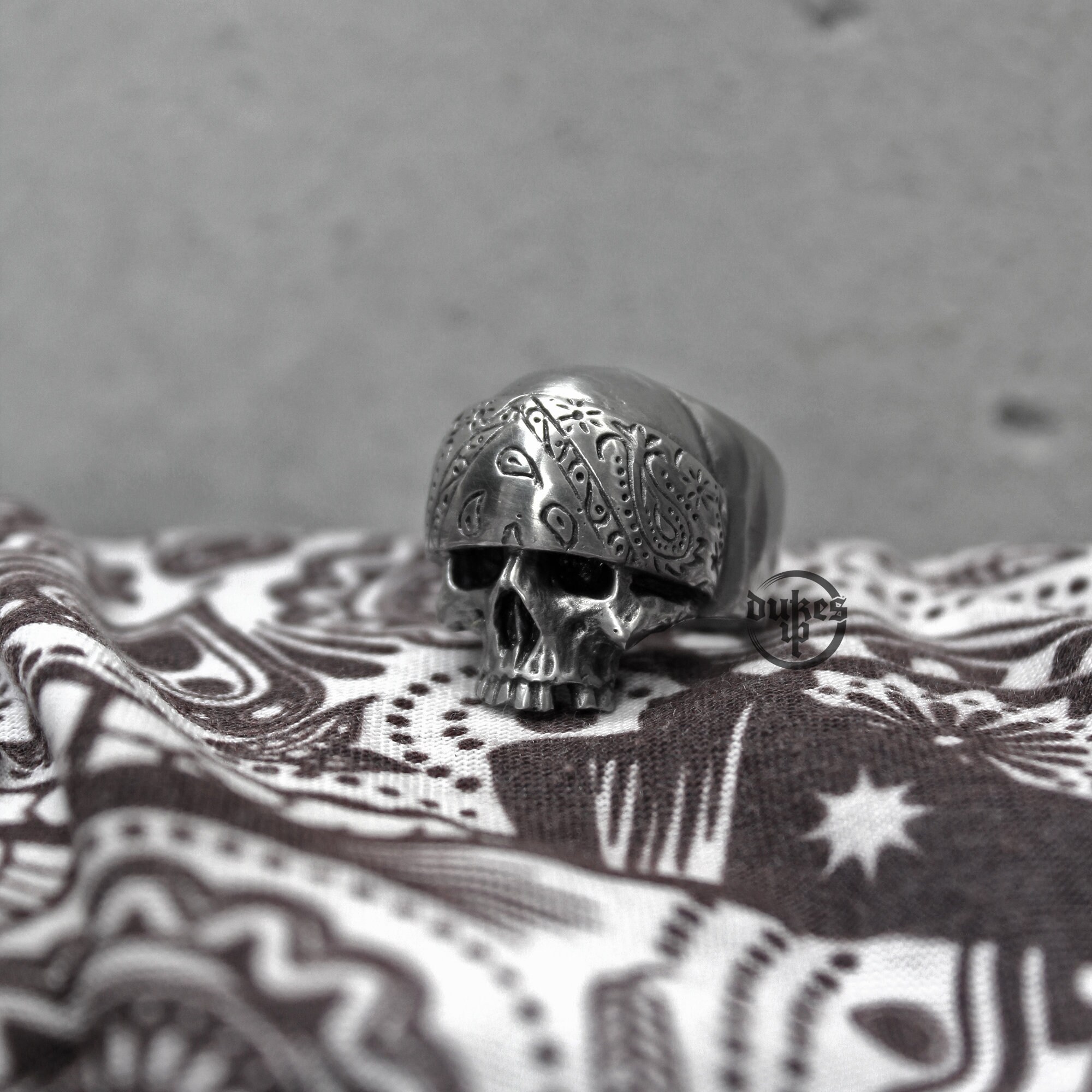 Hand Sculpted Jawless Skull Bandana Gangster Ring : Oxidized Lead Free ...