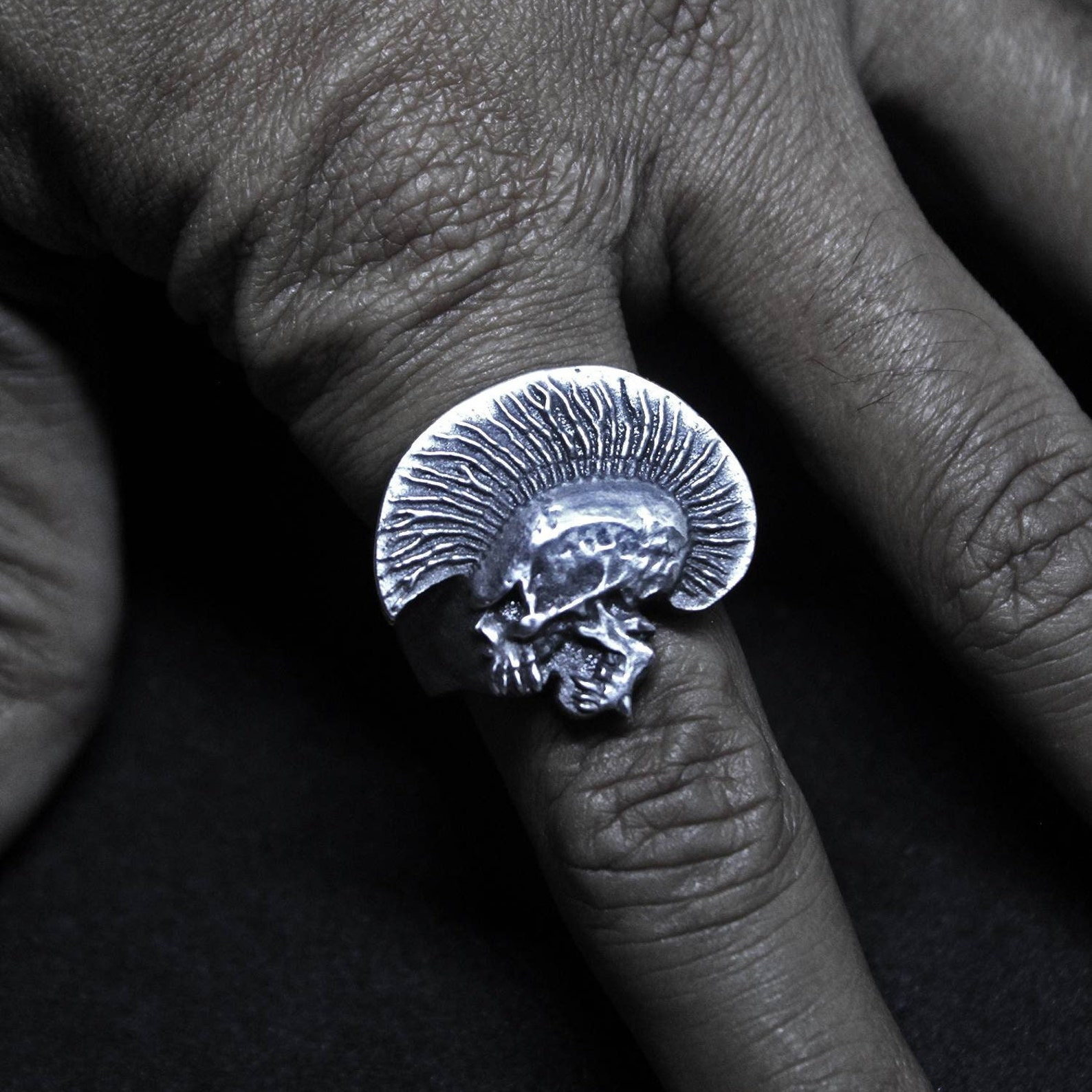 Hand Sculpted Punk Mohawk Skull Ring : Oxidized Lead Free Pewter, Brass ...
