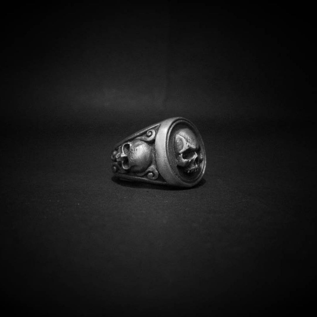 Hand Sculpted Ethnic Round Small Skull Signet Ring : Oxidized Pewter ...