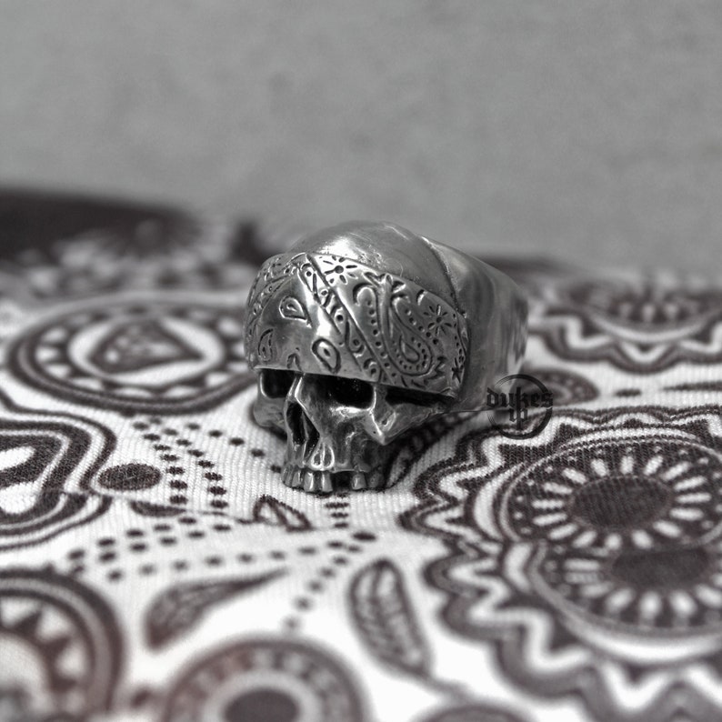 Hand Sculpted Jawless Skull Bandana Gangster Ring : Oxidized Lead Free ...