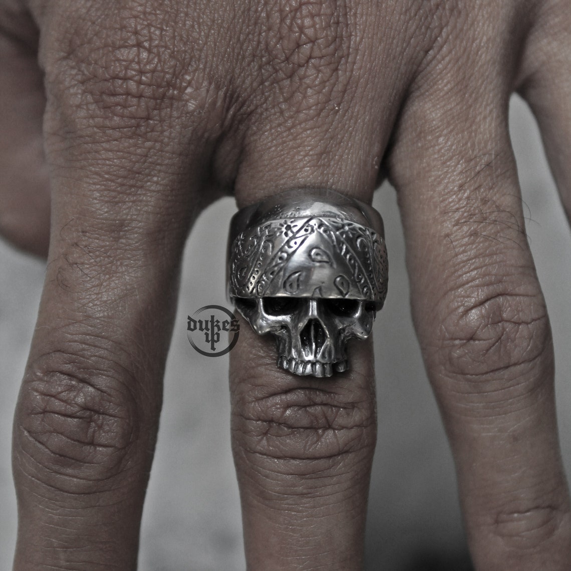 Hand Sculpted Jawless Skull Bandana Gangster Ring : Oxidized Lead Free ...