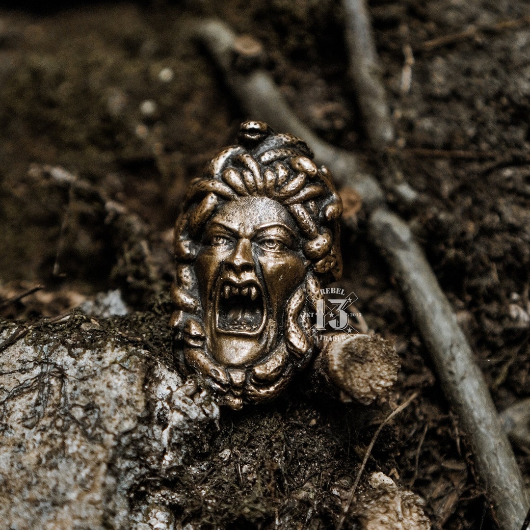Hand Sculpted Big Screaming Angry Medusa Snakes Hair Silver Ring ...