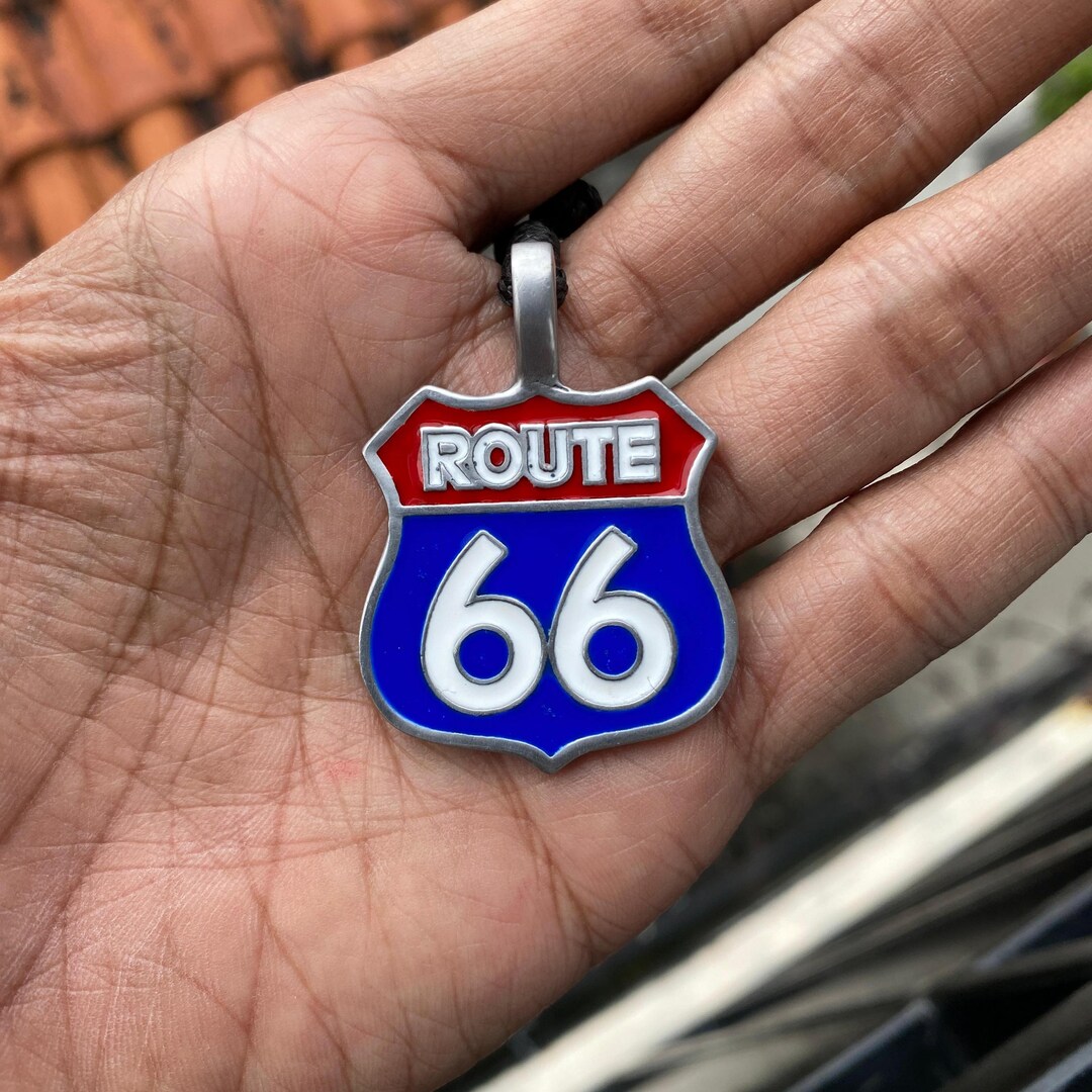 Hand Sculpted 2D Route 66 Sign Logo Pendant. Colored Resin Lead Free ...