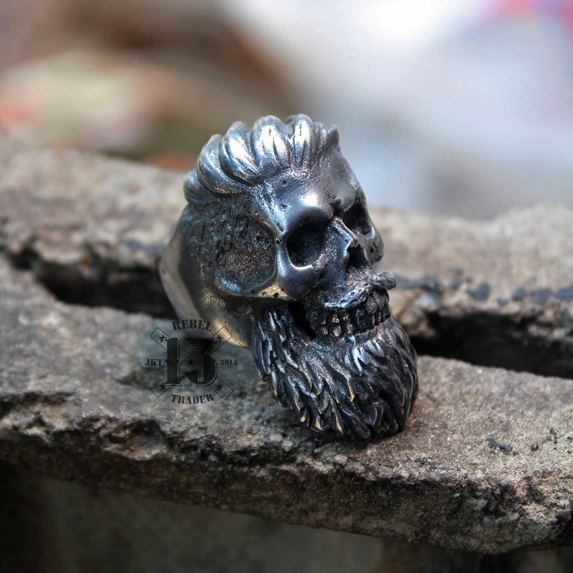 Hand Sculpted Bearded Gentleman Skull Ring : Oxidized Lead Free Pewter ...
