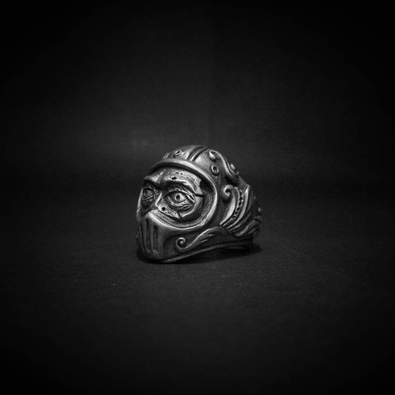 Hand Sculpted Cafe Racer Motorcycle Helmet Ring : Oxidized Pewter ...