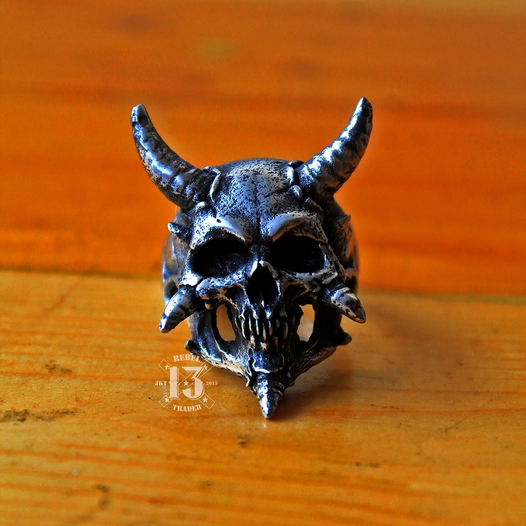 Skull Demonic Horns Ring, Beast Skull Ring, Devil Ring, Satanic Ring ...
