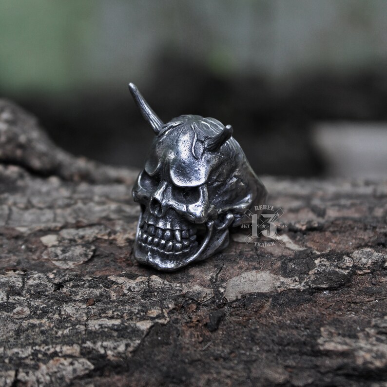 Hand Sculpted Japanese Shinigami Oni Demon Skull Ring : Oxidized Lead ...