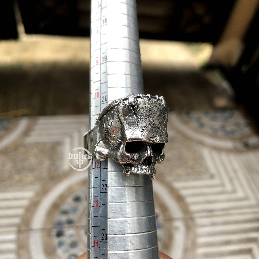 Handmade Sculpted Jawless Frankenstein Monster Skull Ring : Oxidized ...