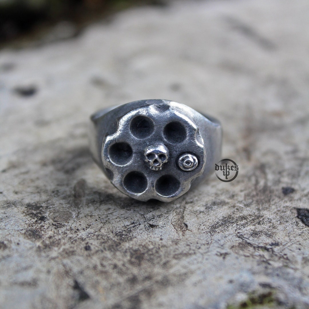 Russian Roulette Skull Ring, Handmade Skull Rings, Bullet Ring, Punk ...