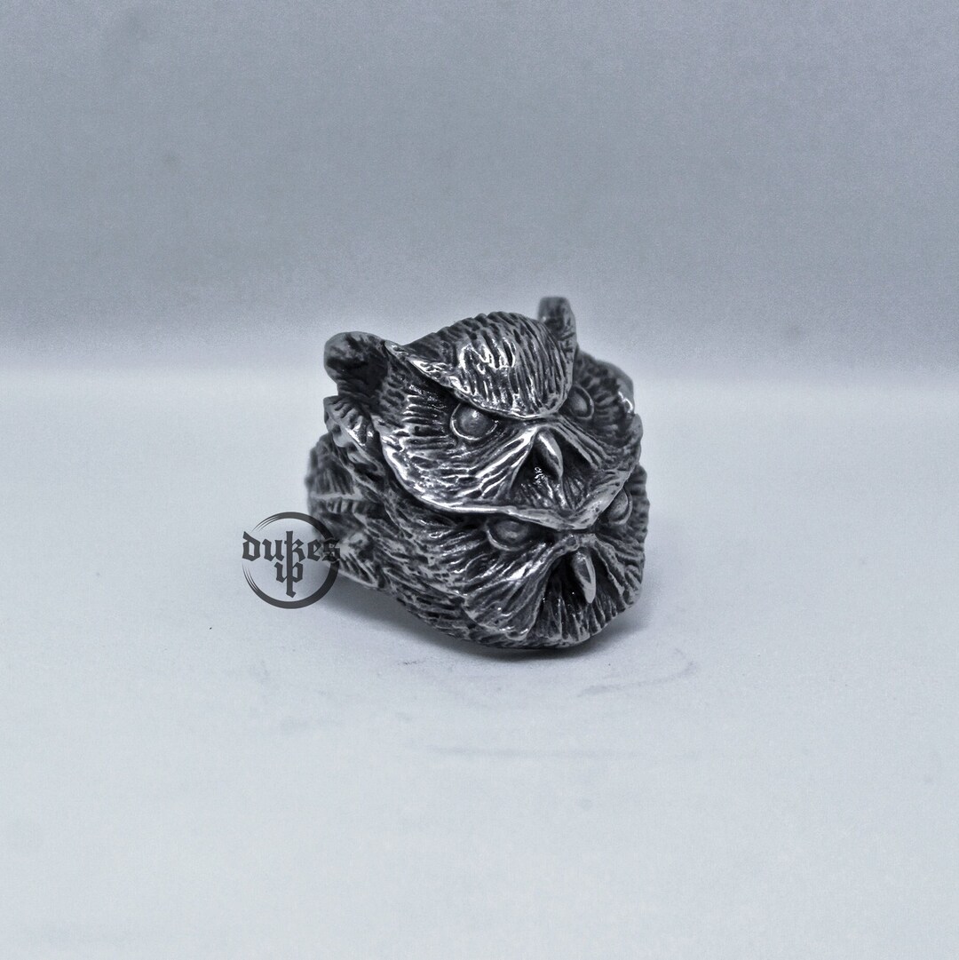 Hand Sculpted Psychedelic Trippy Two Head Owl Ring : Oxidized Lead Free ...